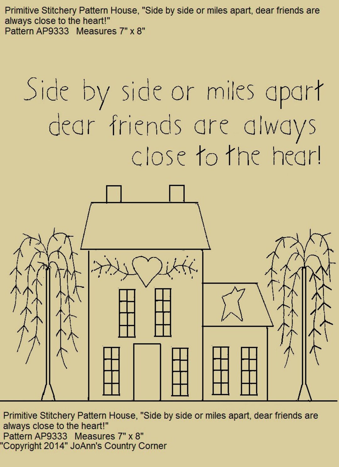 Primitive Stitchery E-pattern House "side by Side or Miles Apart Dear ...