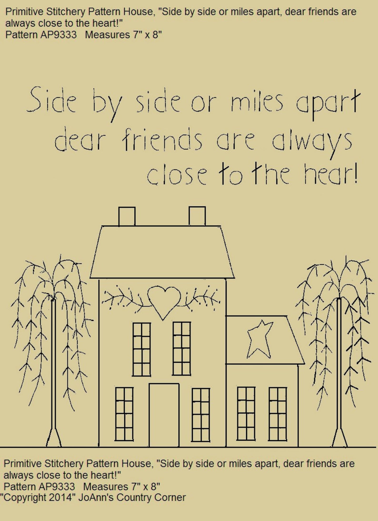 Primitive Stitchery E-pattern House "side by Side or Miles Apart Dear ...