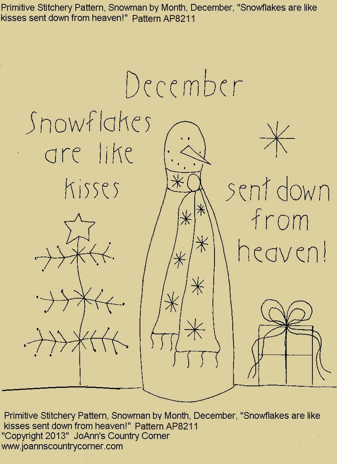 Primitive Stitchery Pattern Snowman by Month December snowflakes Are ...