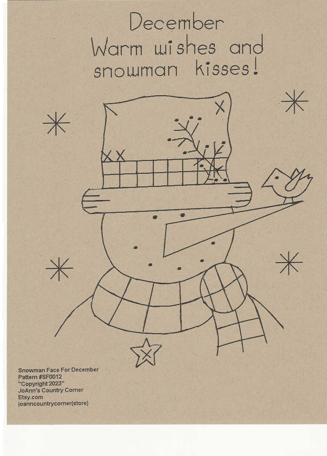 Primitive Stitchery Pattern Snowman Face by Month December "warm Wishes ...
