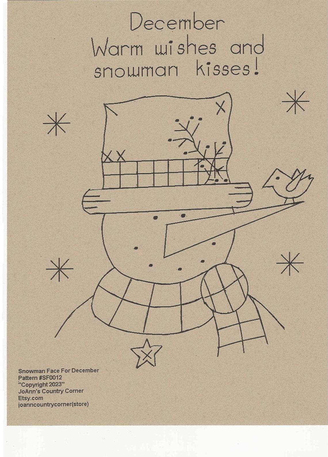Primitive Stitchery Pattern Snowman Face by Month December "warm Wishes ...