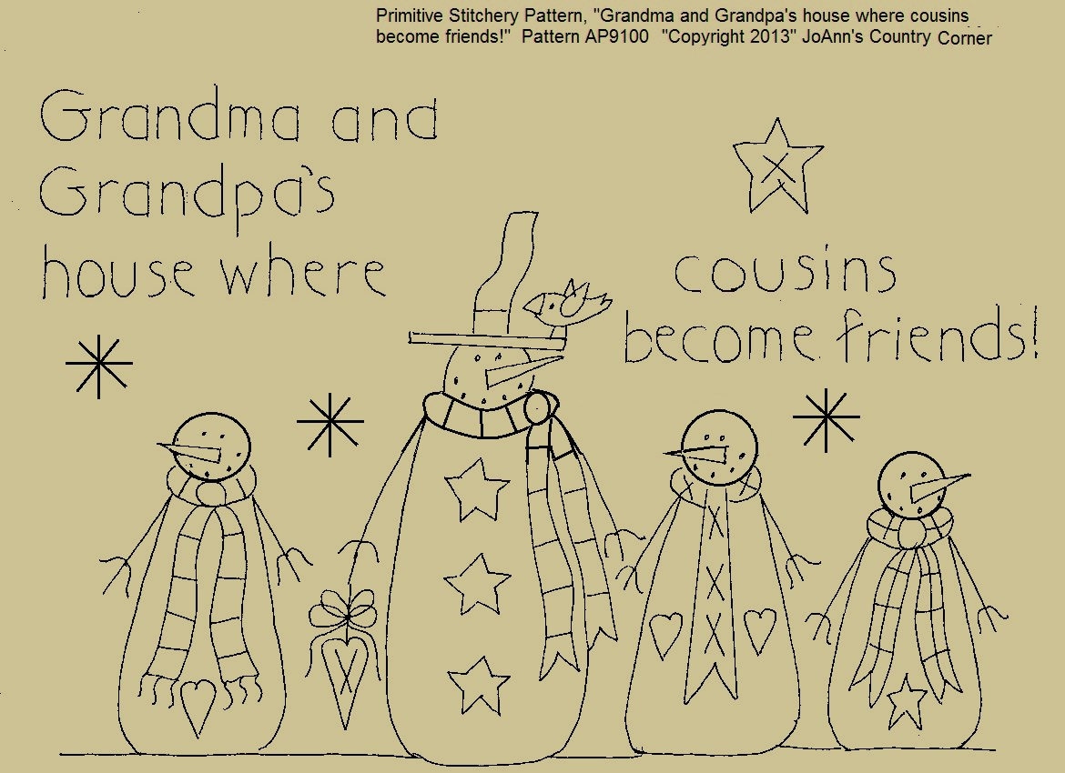 Primitive Stitchery E-pattern grandma and Grandpa's House Where Cousins ...