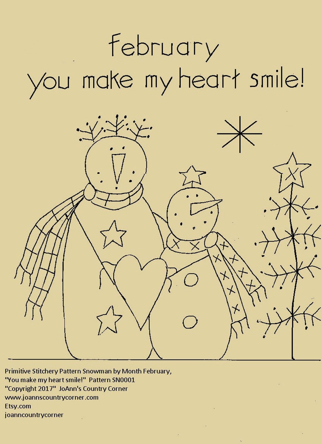 Primitive Stitchery E-pattern Snowman by Month February,"you Make My ...