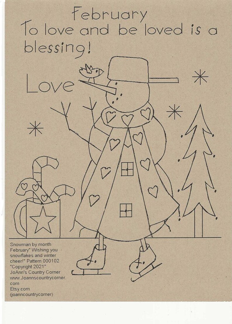 Primitive Stitchery Snowman Reaching for "love" E-pattern by Month ...