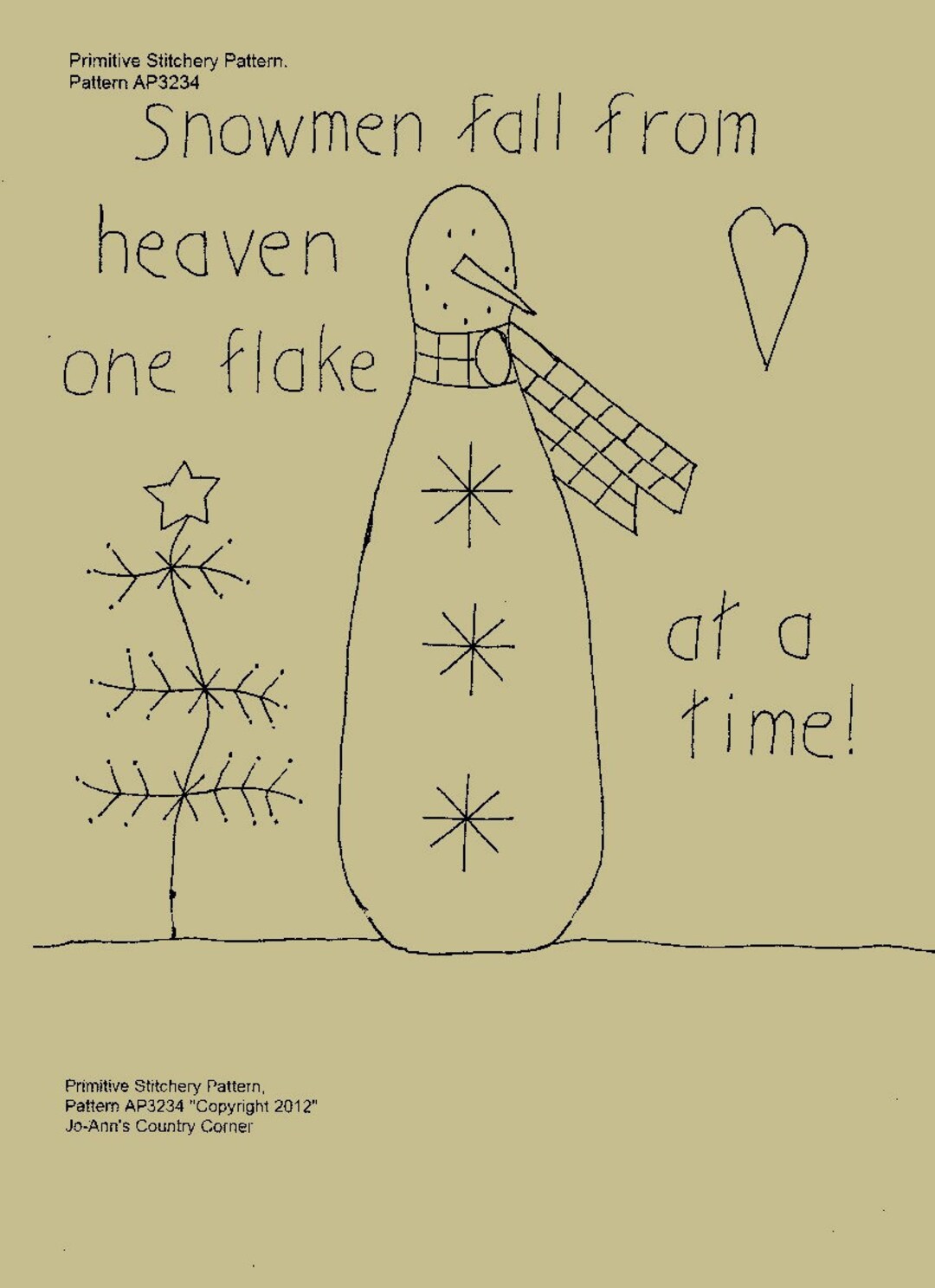 Primitive Stitchery E-pattern "snowmen Fall From Heaven One Flake at a ...