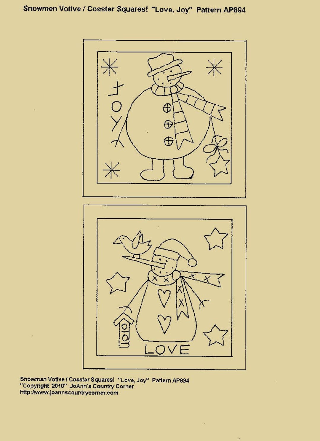 Primitive Stitchery E-pattern Snowman Coaster Squares love, Joy - Etsy