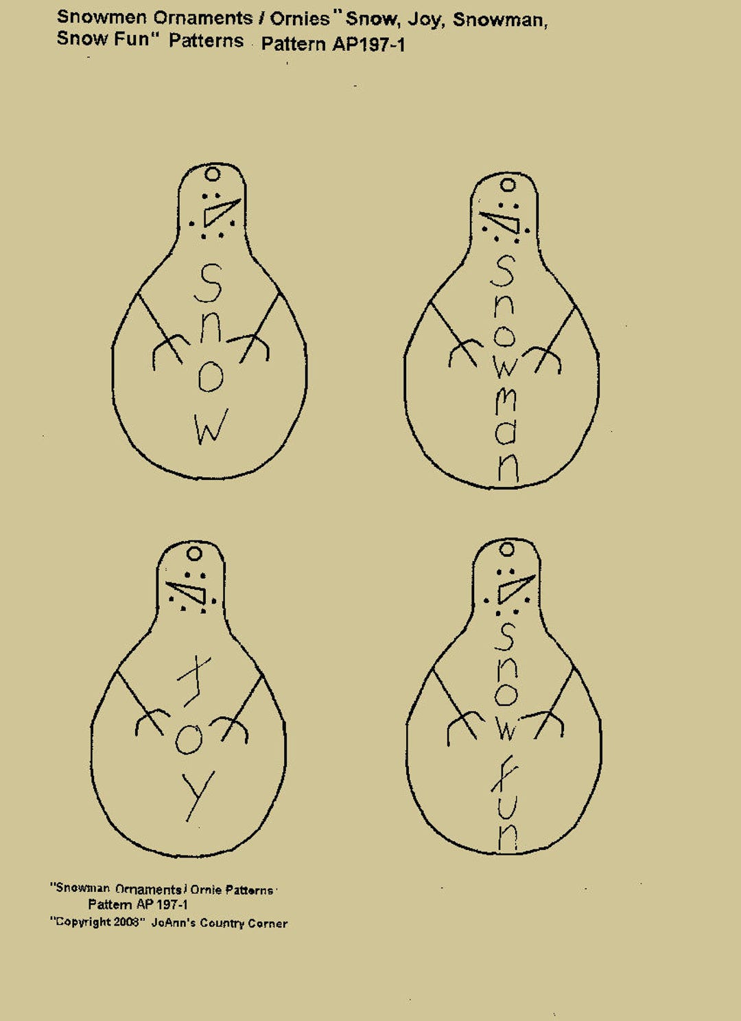 Primitive Stitchery Set of 4 Snowmen Ornaments / Ornies "snow, Snowman ...