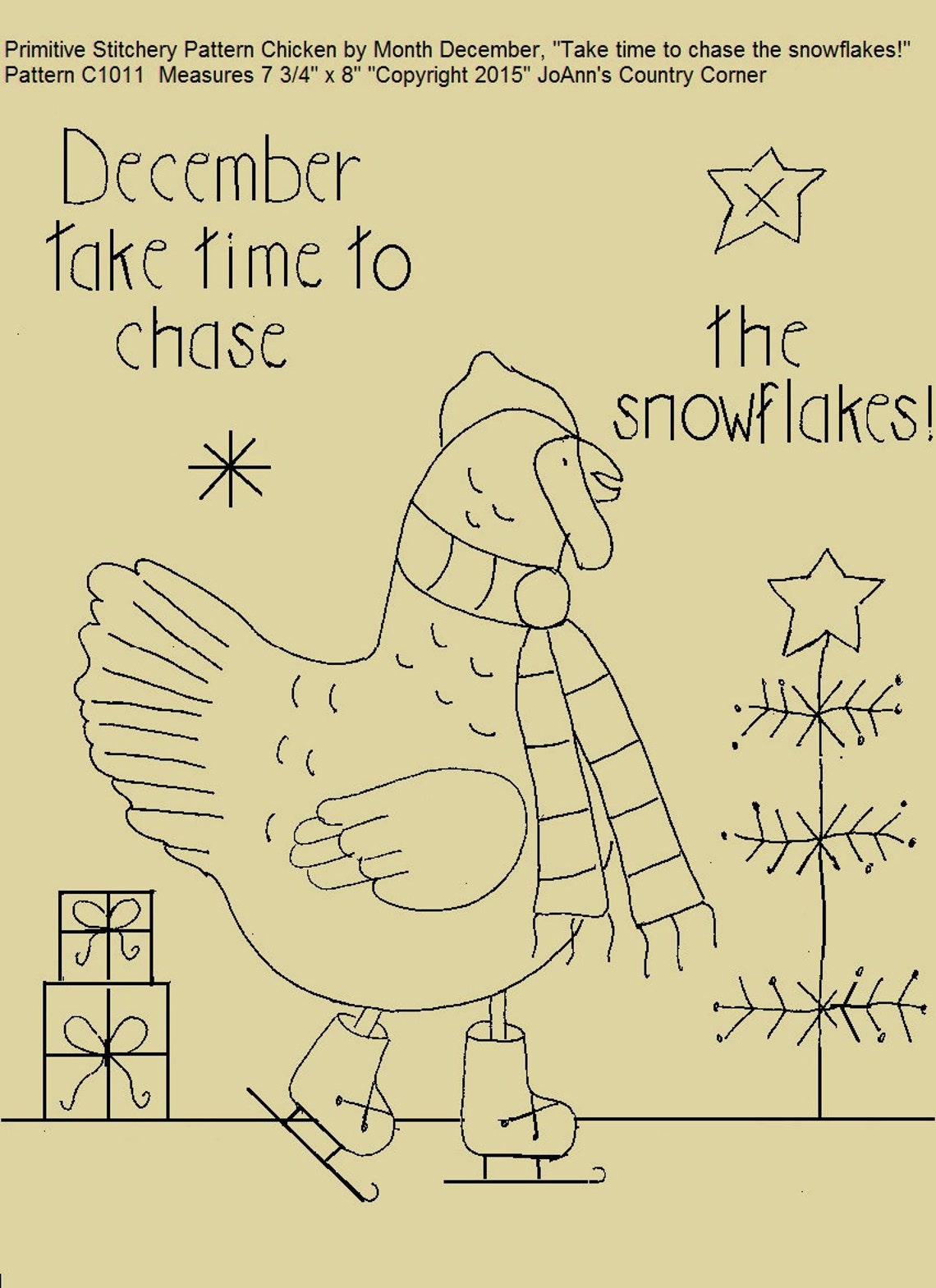 Primitive Stitchery E-pattern Chicken by Month December, 