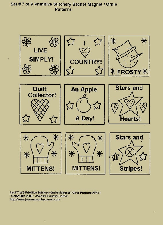 Primitive Stitchery E-pattern Set of 9 Primitive Ornie | Etsy