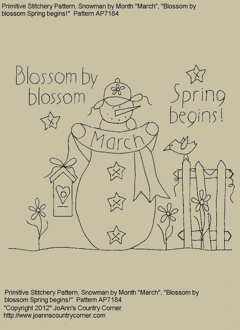 Primitive Stitchery E-pattern Snowman by Month - Etsy