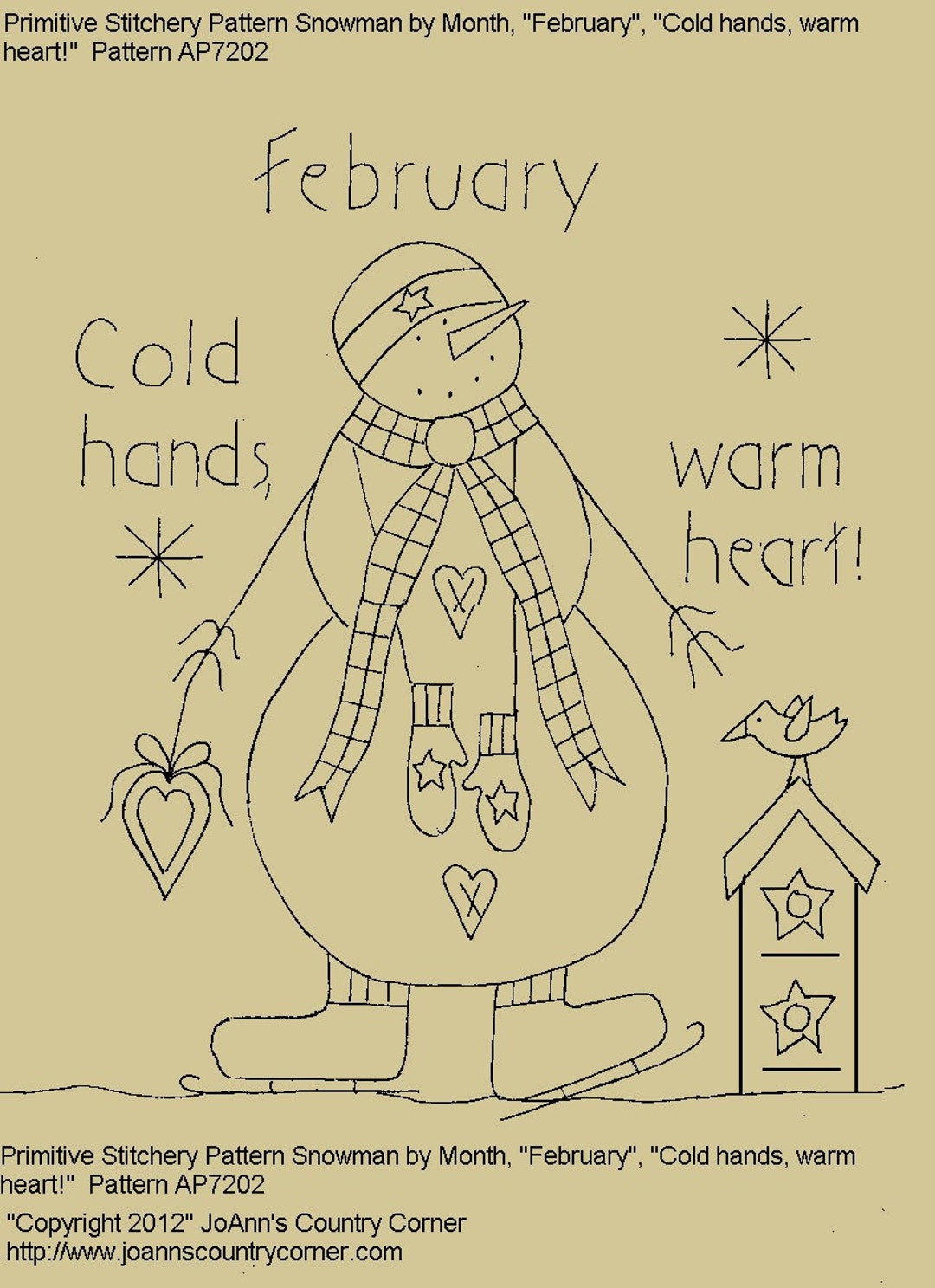 Primitive Stitchery E-pattern Snowman by Month "february", "cold Hands ...