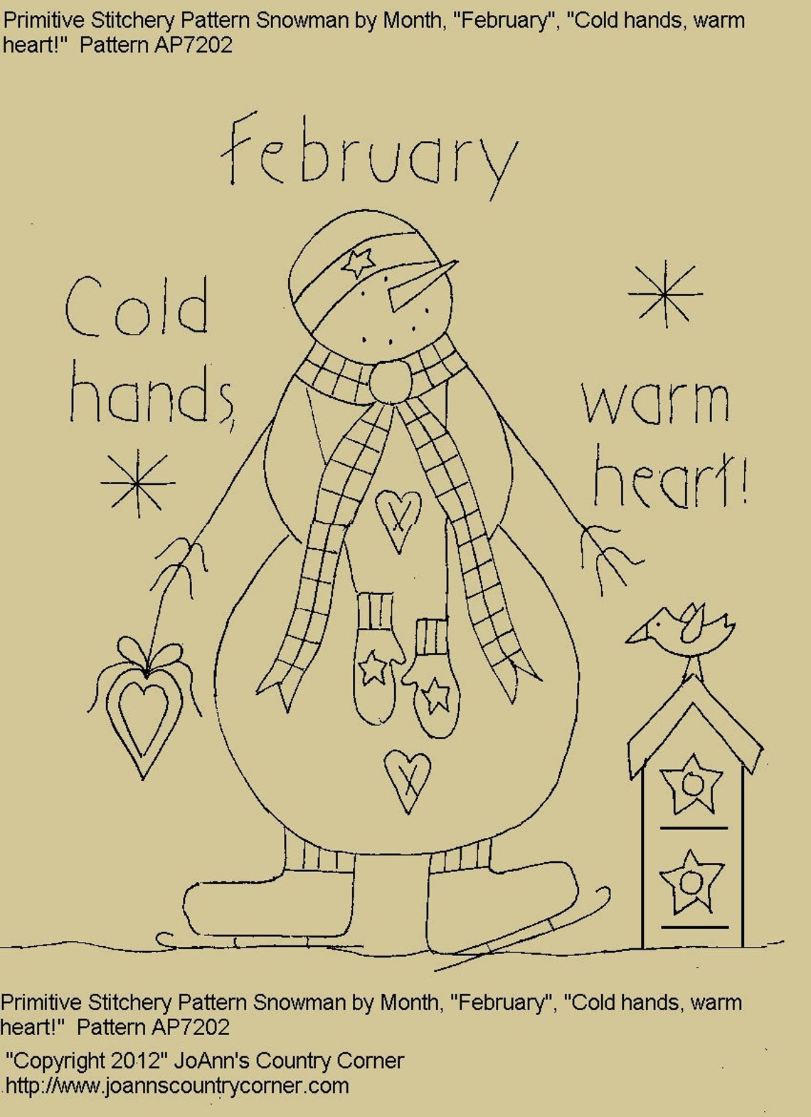Primitive Stitchery E-pattern Snowman by Month "february", "cold Hands ...