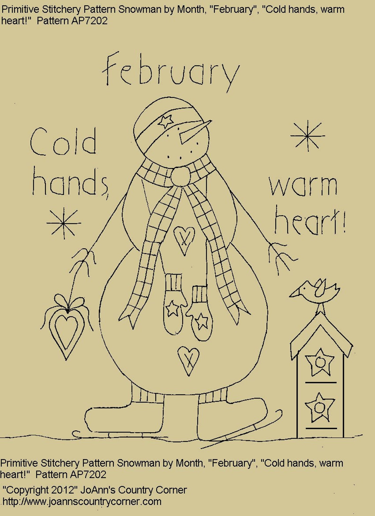 Primitive Stitchery E-pattern Snowman by Month "february", "cold Hands ...