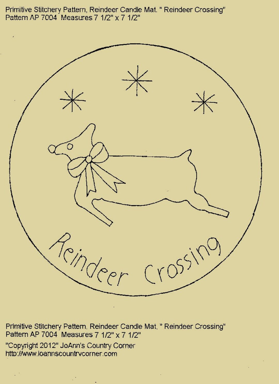 Primitive Stitchery Reindeer Candle Mat E-pattern, "reindeer Crossing ...