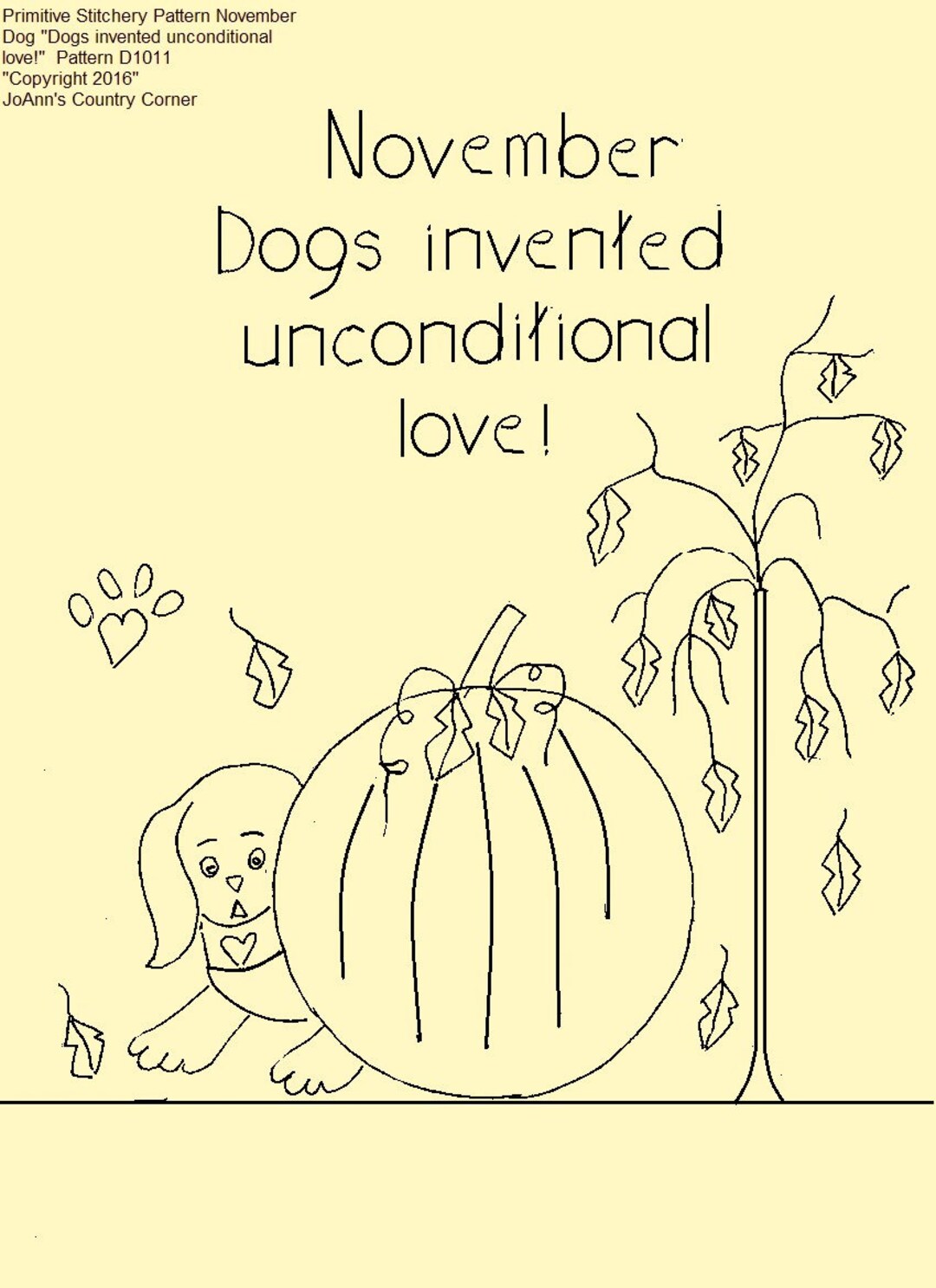 Primitive Stitchery E-pattern, November Dog dogs Invented Unconditional ...