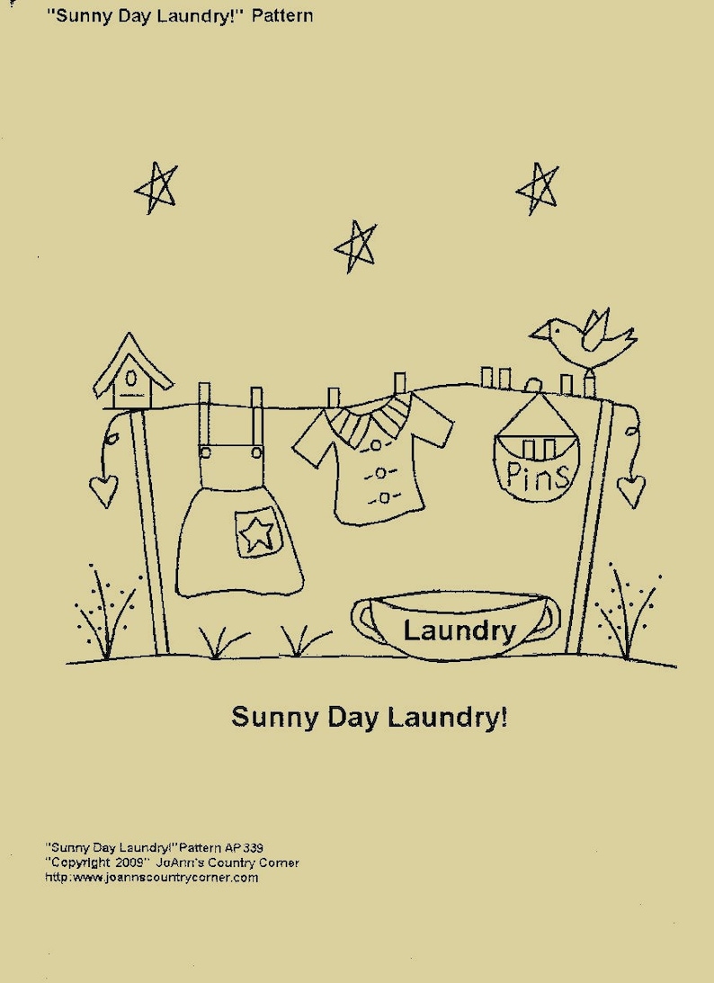 Primitive Stitchery E-pattern Sunny Day Laundry - Etsy