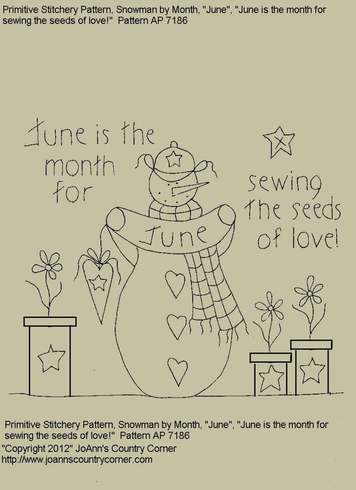 Primitive Stitchery E-pattern Snowman by Month june, june is the Month ...
