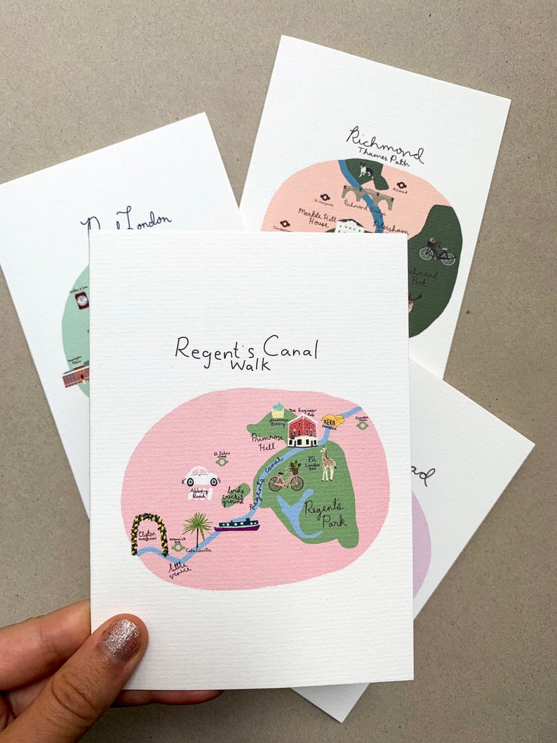 Regent's Canal Walk London Illustrated Greeting Card - Etsy