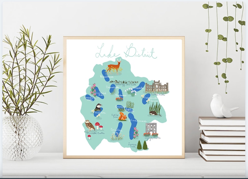 Lake District Map England Illustrated Art Print - Etsy