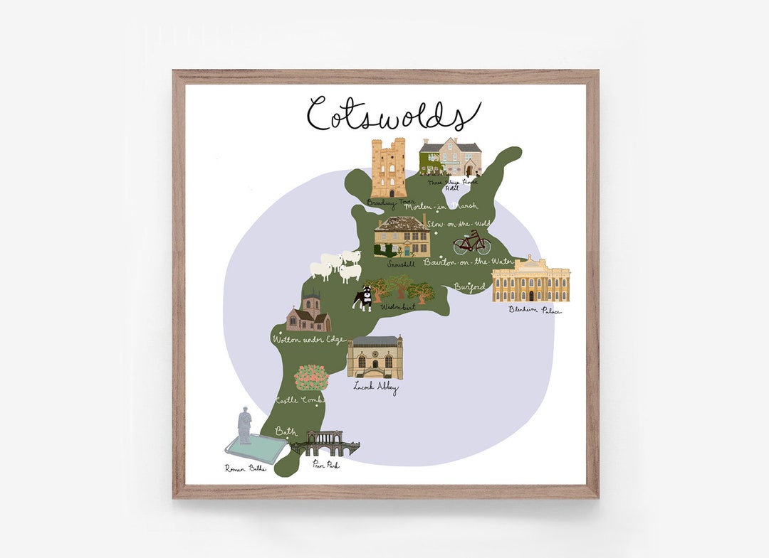 Cotswolds England Map Illustration Map Print - Etsy