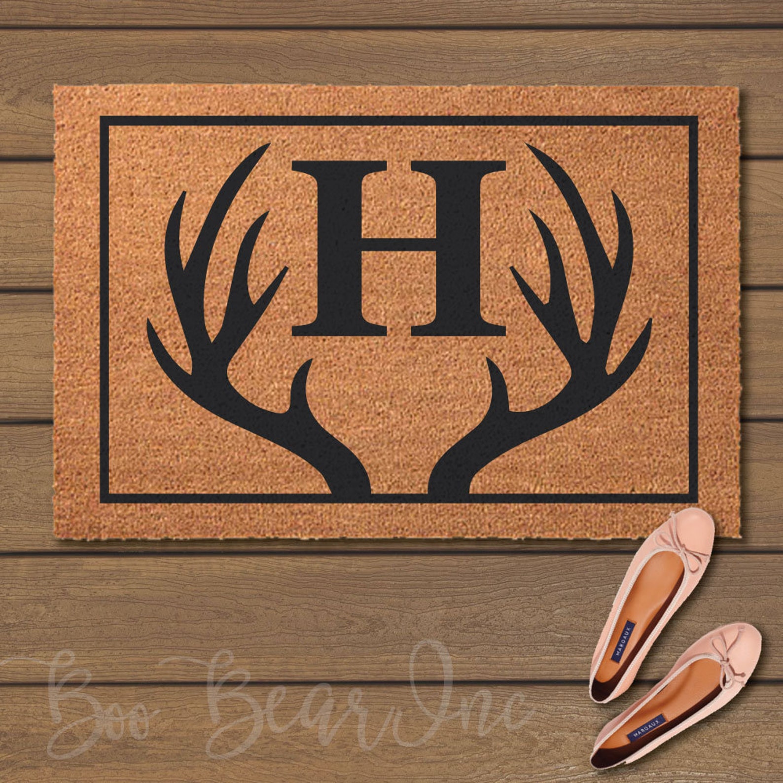 Antlers With Initials Deer Doormat Welcome Mats Fun - Etsy