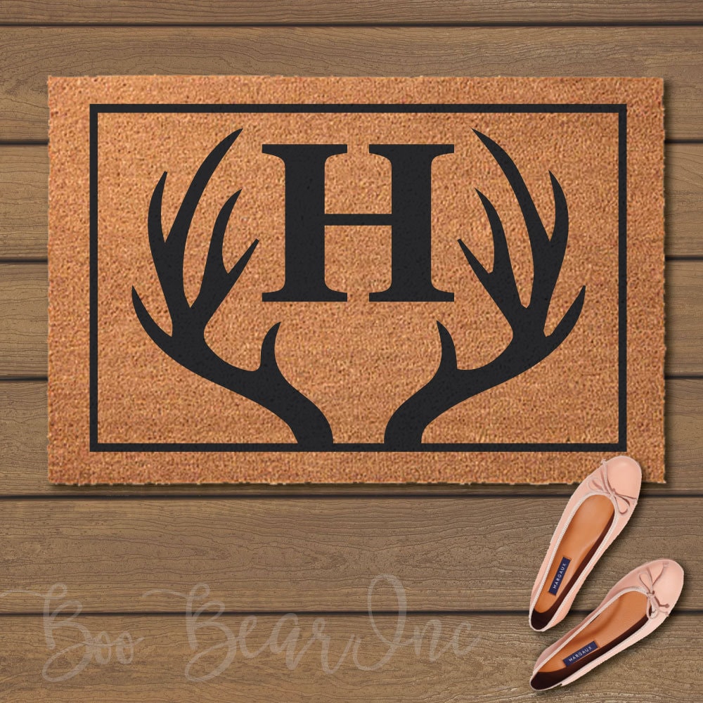 Antlers With Initials Deer Doormat Welcome Mats Fun - Etsy