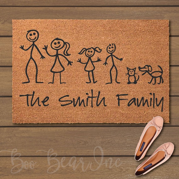 Personalized Stick Figure Family Doormat Welcome Mats Fun | Etsy