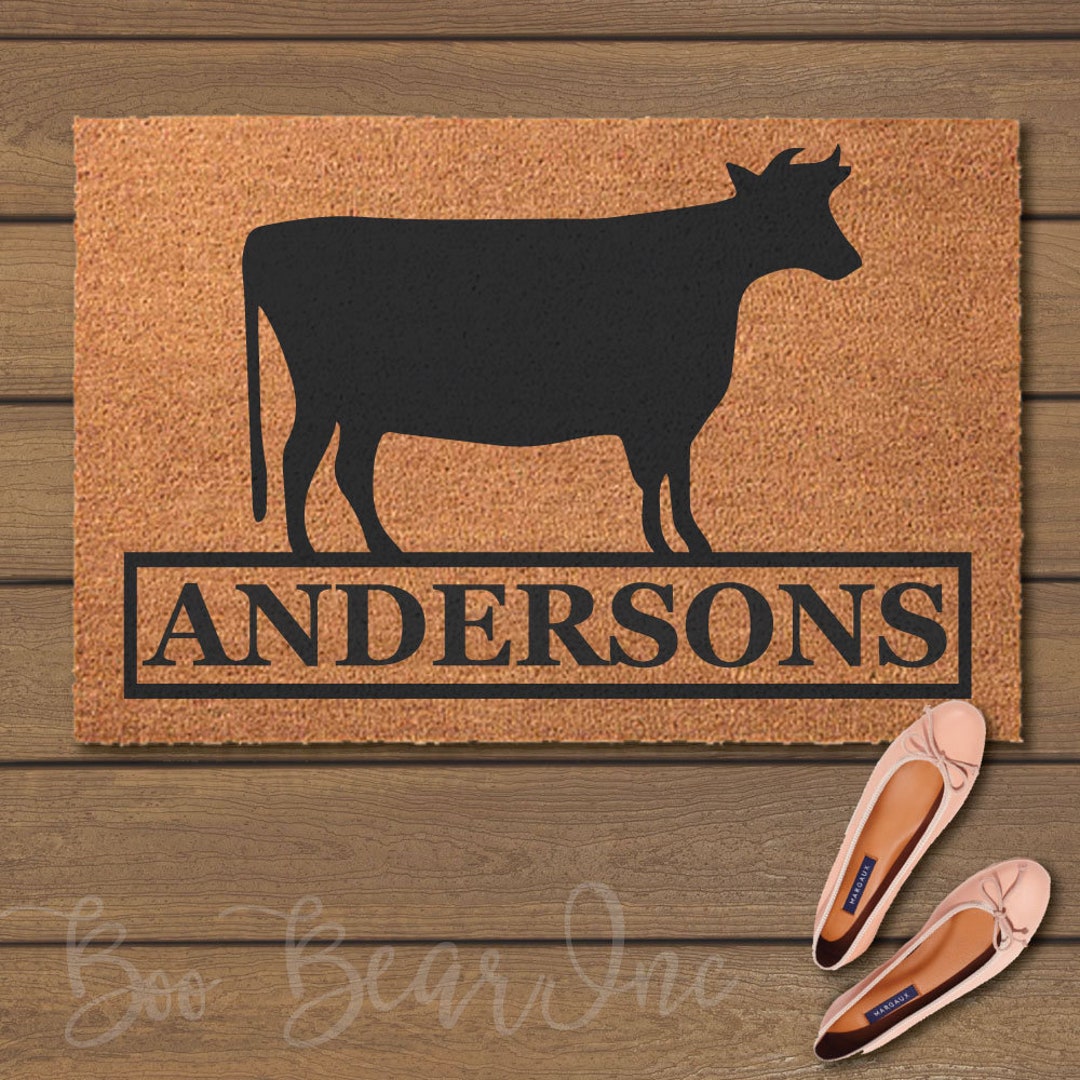 Cow With Family Name Doormat - Welcome Mats- Fun Doormats - Etsy