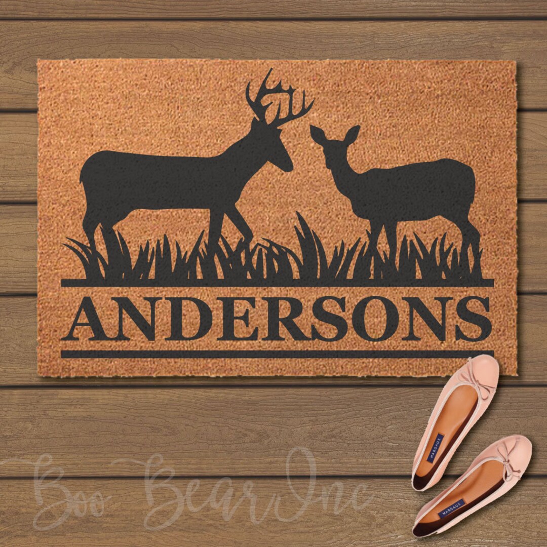 Deer With Family Name Doormat - Welcome Mats- Fun Doormats - Etsy