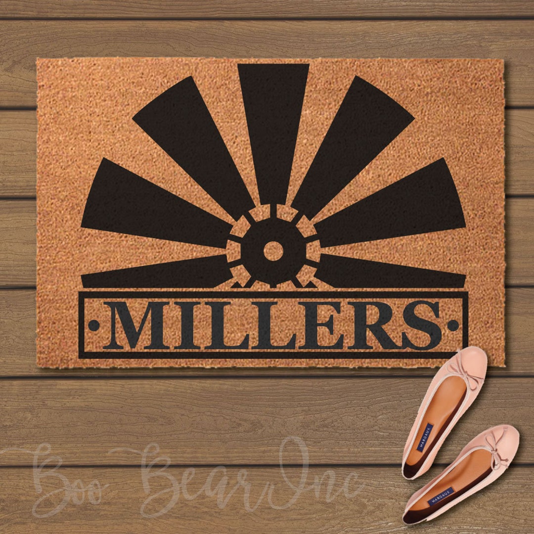 Windmill With Family Name Doormat - Welcome Mats- Fun Doormats - Etsy