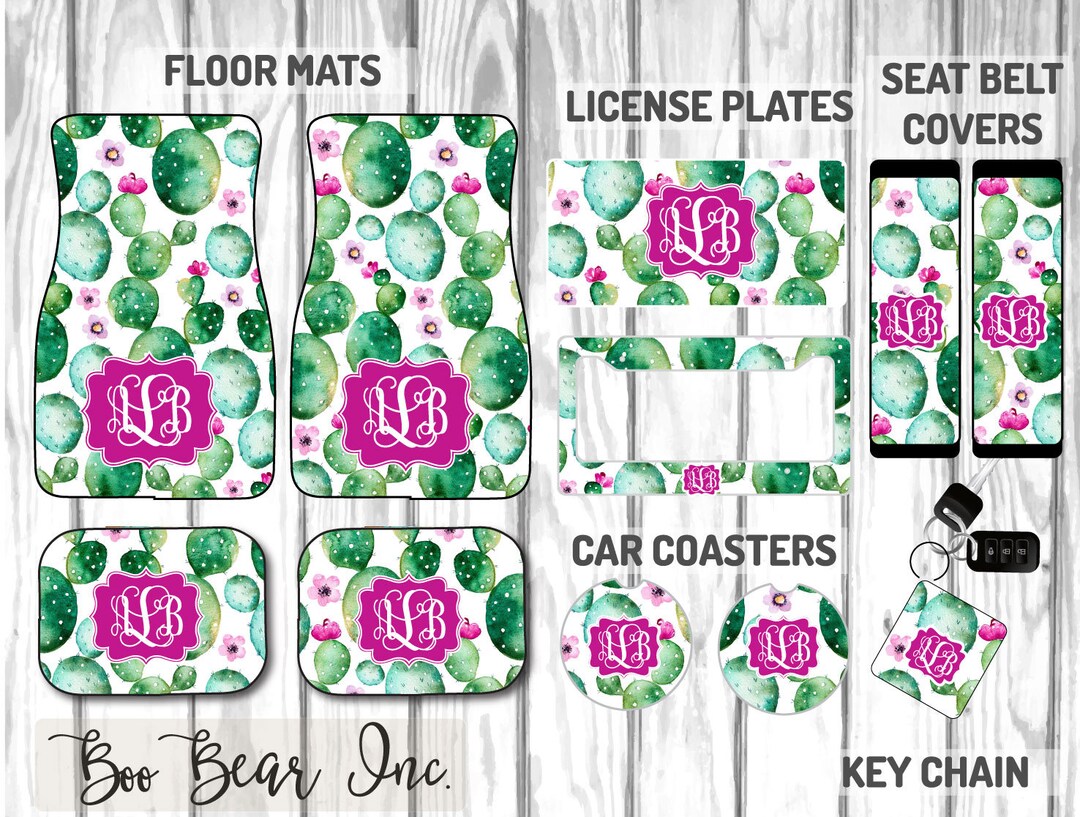 Custom Monogrammed Cactus Patterned Car Mat Accessory Set - Etsy