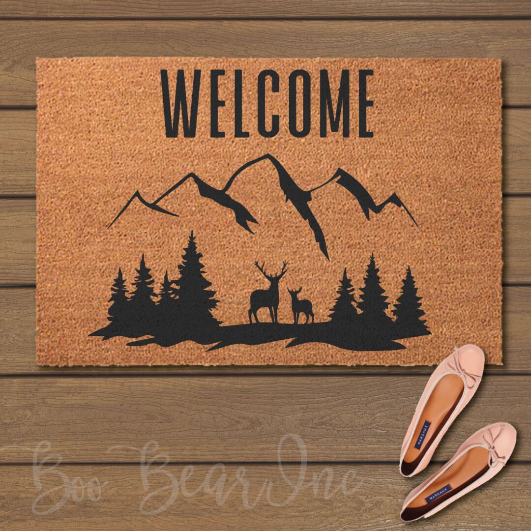 Welcome With Mountains and Deer Doormat Welcome Mats Fun Doormats - Etsy