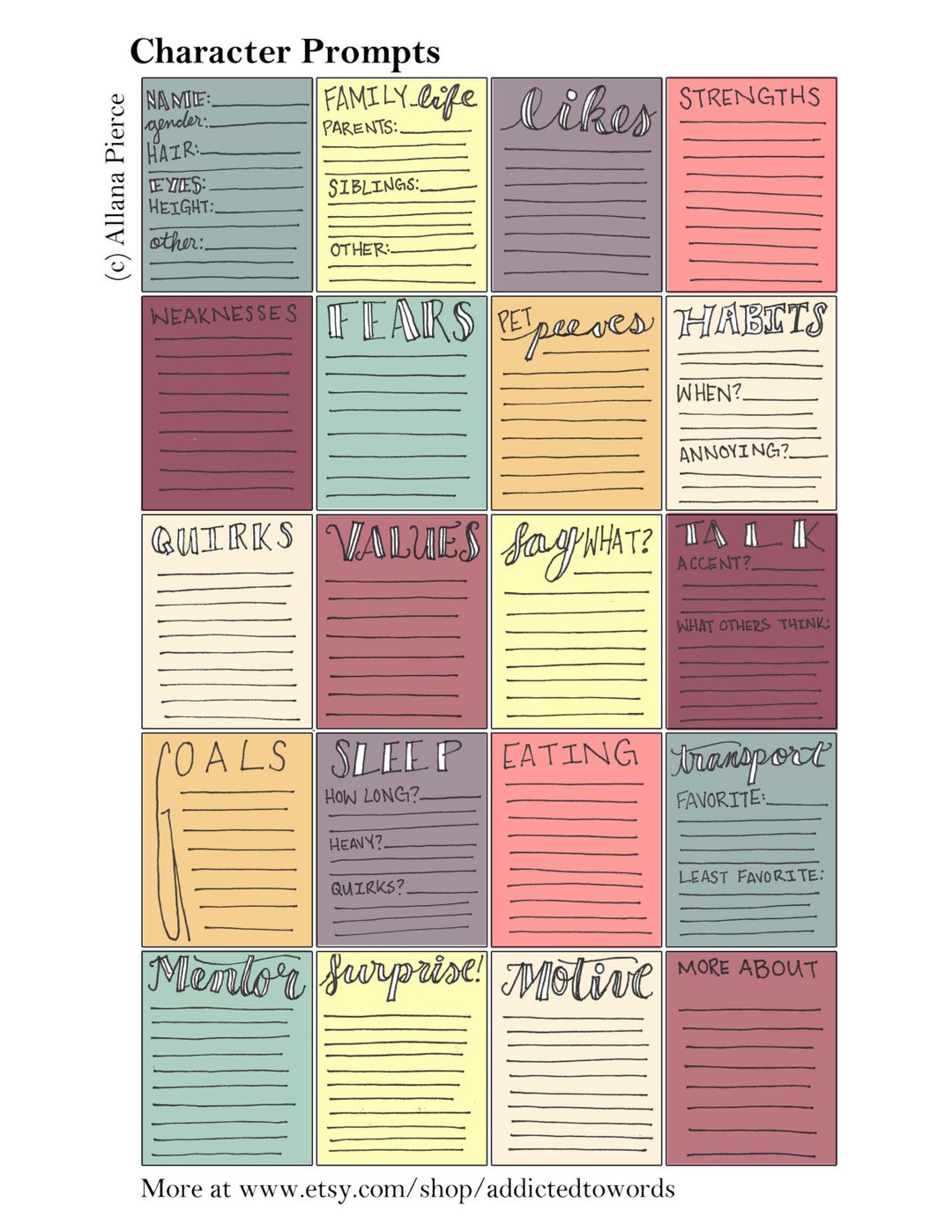 Character Writing Prompt Stickers **instant Download** Perfect for Your ...