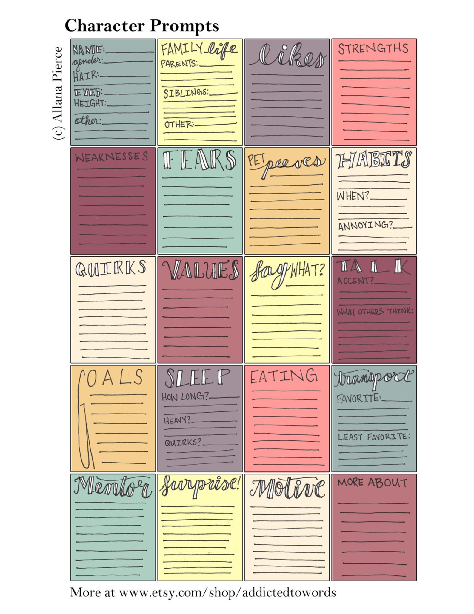 Character Writing Prompt Stickers **instant Download** Perfect for Your ...