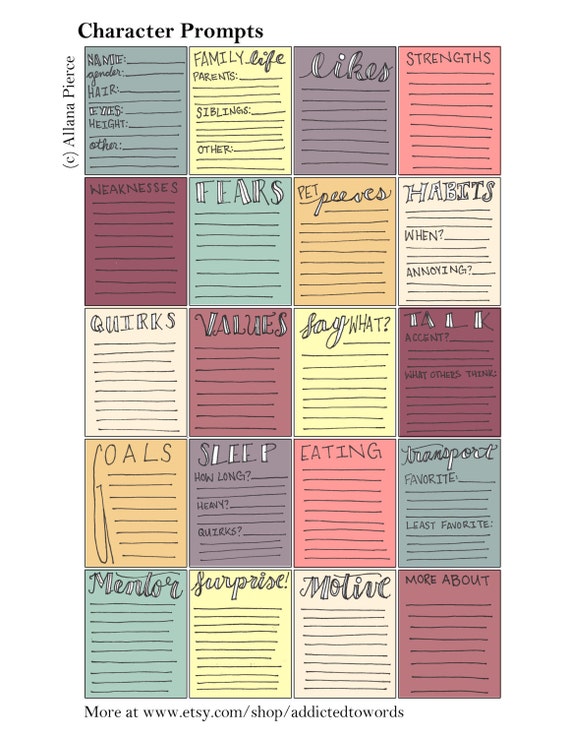 Character Writing Prompt Stickers instant Download Perfect - Etsy