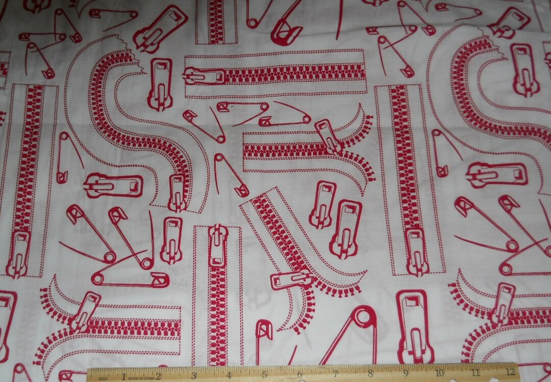 Fabric Zippers and Safety Pins 1 Yard X 42" Wide New Cotton Machine ...