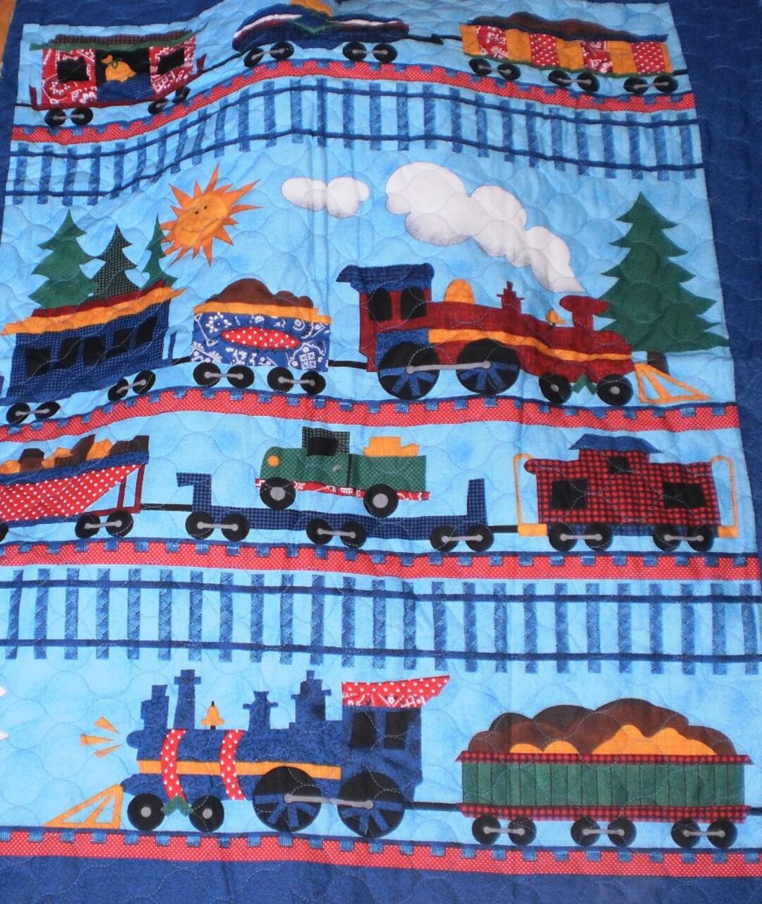 Fabric Panel Quilted Trains 36 X 44 Wide Cotton 2 Layers Polyester ...