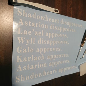 Small Baldur's Gate 3 Vinyl Decal Companion Approves or Disapproves BG3 ...