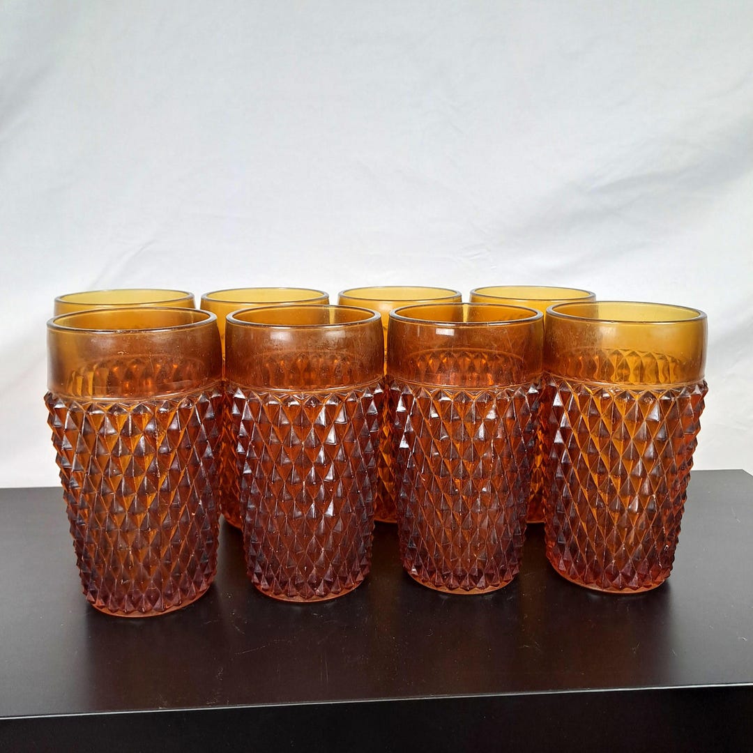 Vintage 70s Amber Brown Cubist Drinking Glasses, Set of 8 - Etsy