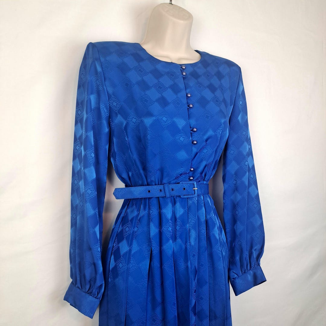 Vintage 80s Blue Diamond Pattern Dress - Etsy