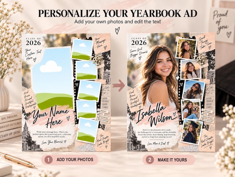 Senior Yearbook Template, Editable Canva Graduation Page, High School ...
