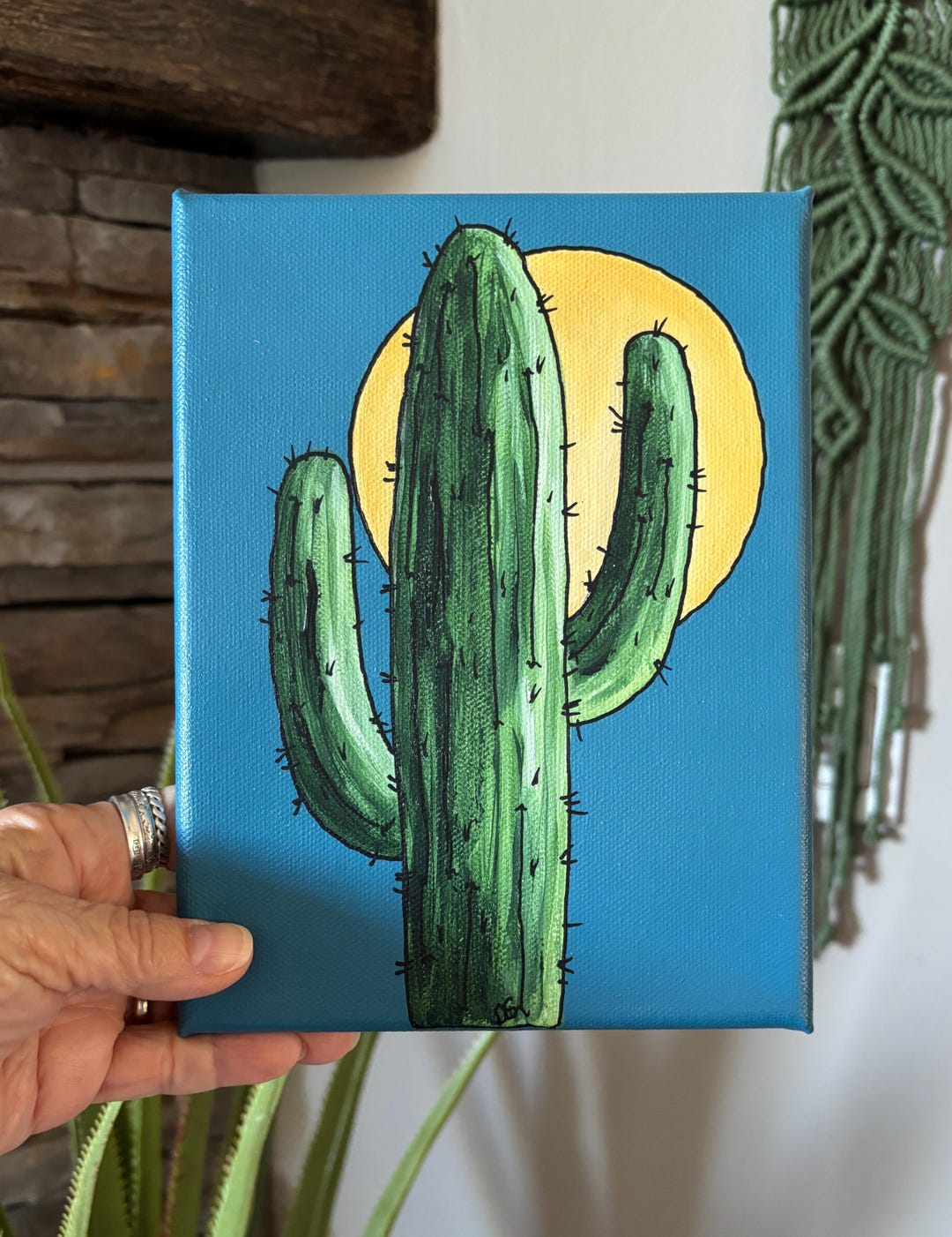 Western Decor, Original Cactus Painting on Canvas: Small Wall Art - Etsy