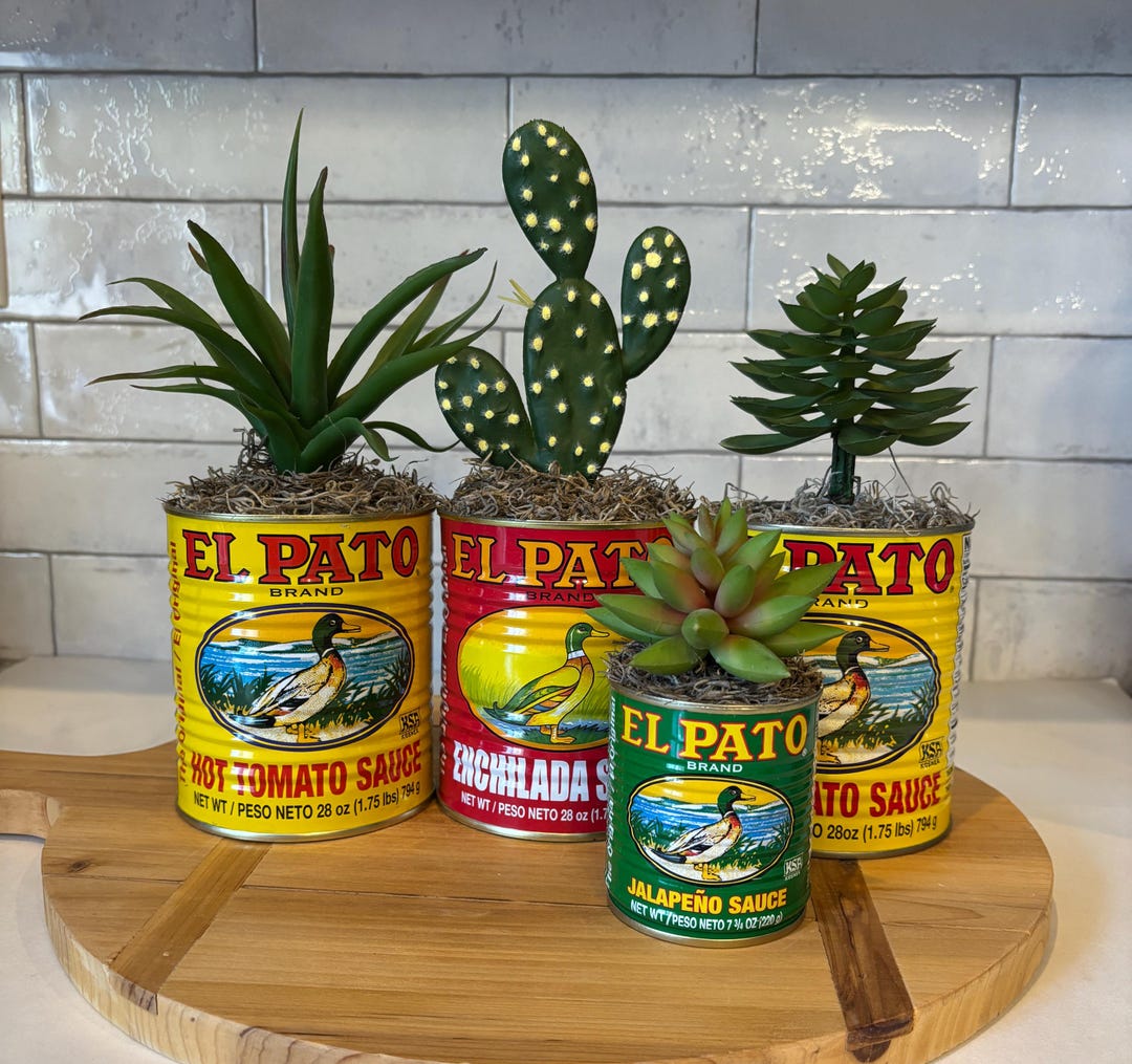 Faux Cactus in El Pato Sauce Can: Kitchen Plant, Party Centerpiece ...
