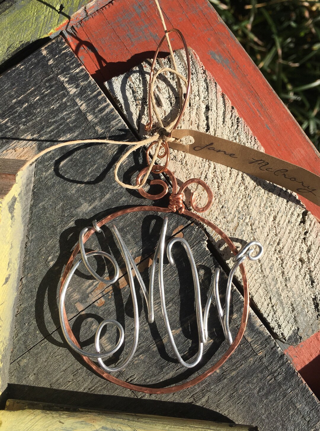 Hammered Copper Wire Monogram Ornament - Etsy