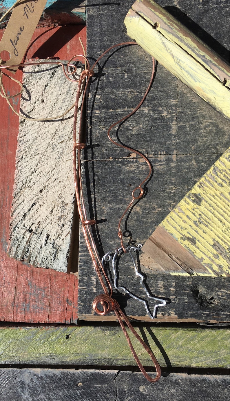 Fishing Pole With Fish Ornament Hammered in Copper Wire Wire - Etsy