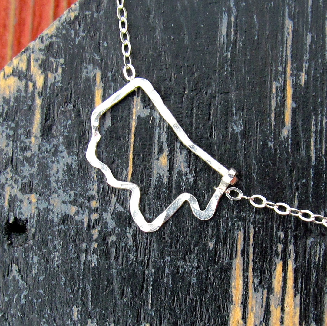 Sterling Silver Mississippi Outline Necklace, Hammered State Pendant - Etsy