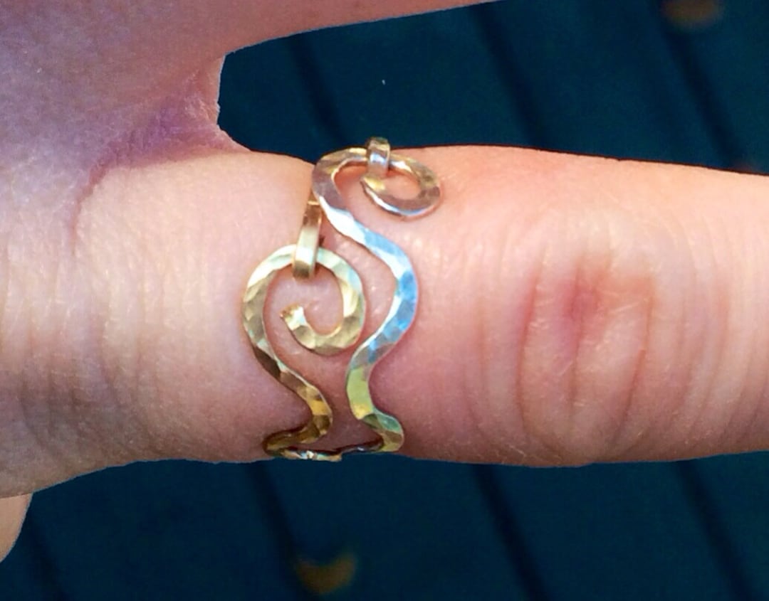 Twin Rivers, Mississippi River Rings Stackable Set Hammered Gold and ...