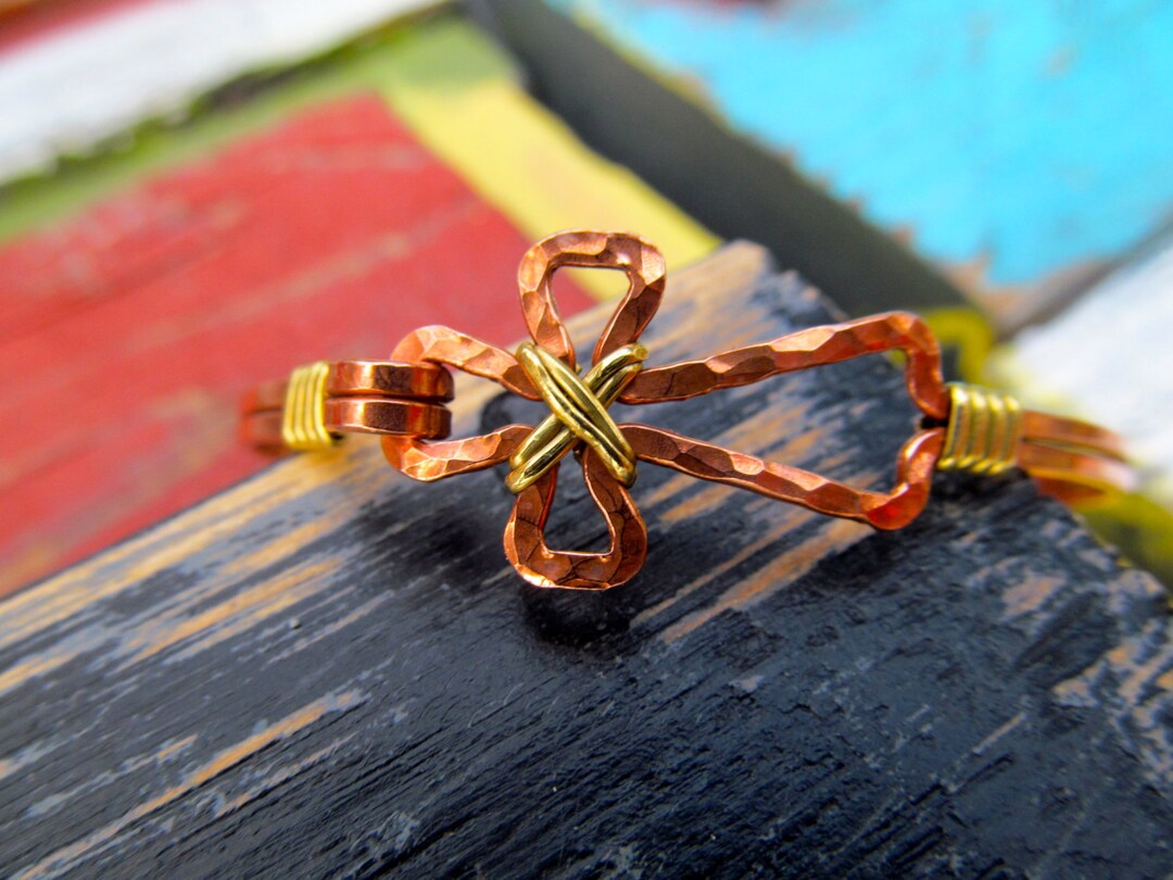 Hammered Copper Cross Bracelet, Brass Wire Wrapped Christian Jewelry - Etsy