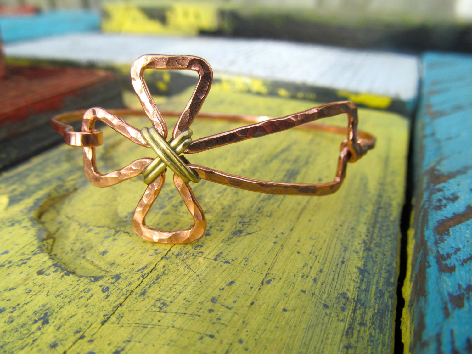 Cross bracelet hammered in Copper wrapped in Brass Copper | Etsy