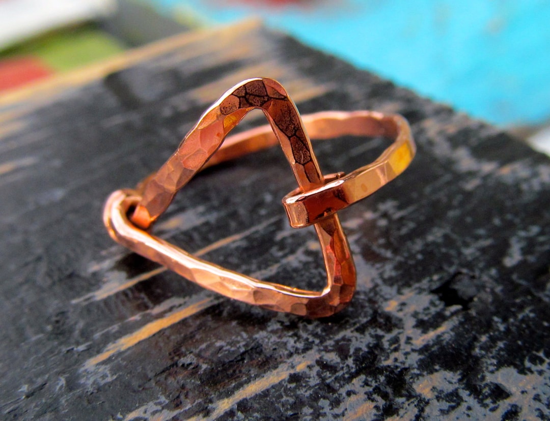 Delta Ring, Copper Hammered Triangle Ring - Etsy